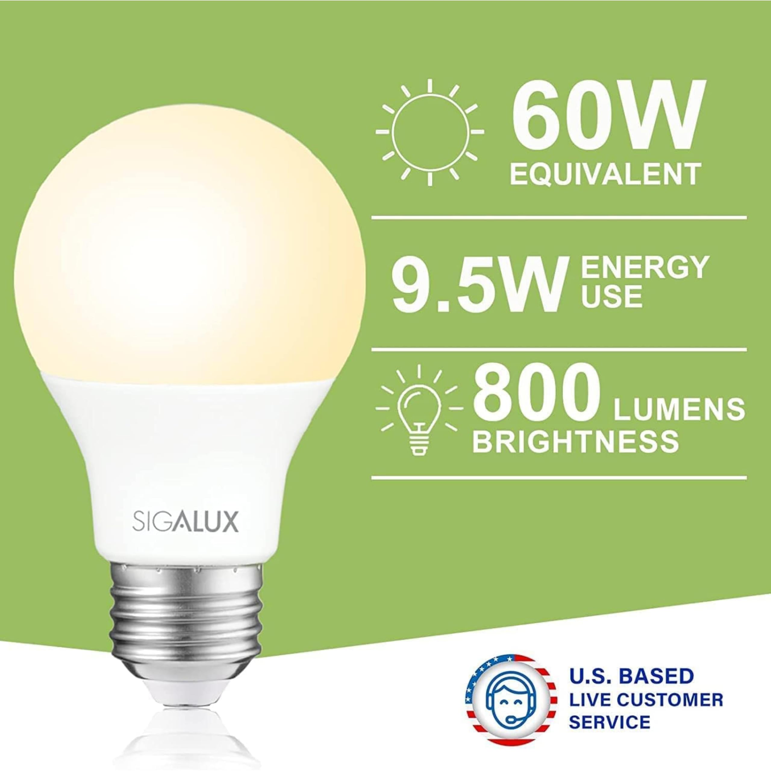 Sigalux A19 LED Light Bulb Energy Star Certified, 75 Watt Equivalent, Dimmable LED Bulb Soft White 2700K 1100LM 11.5W, E26 Standard Led Bulbs, UL Listed, 6 Pack
