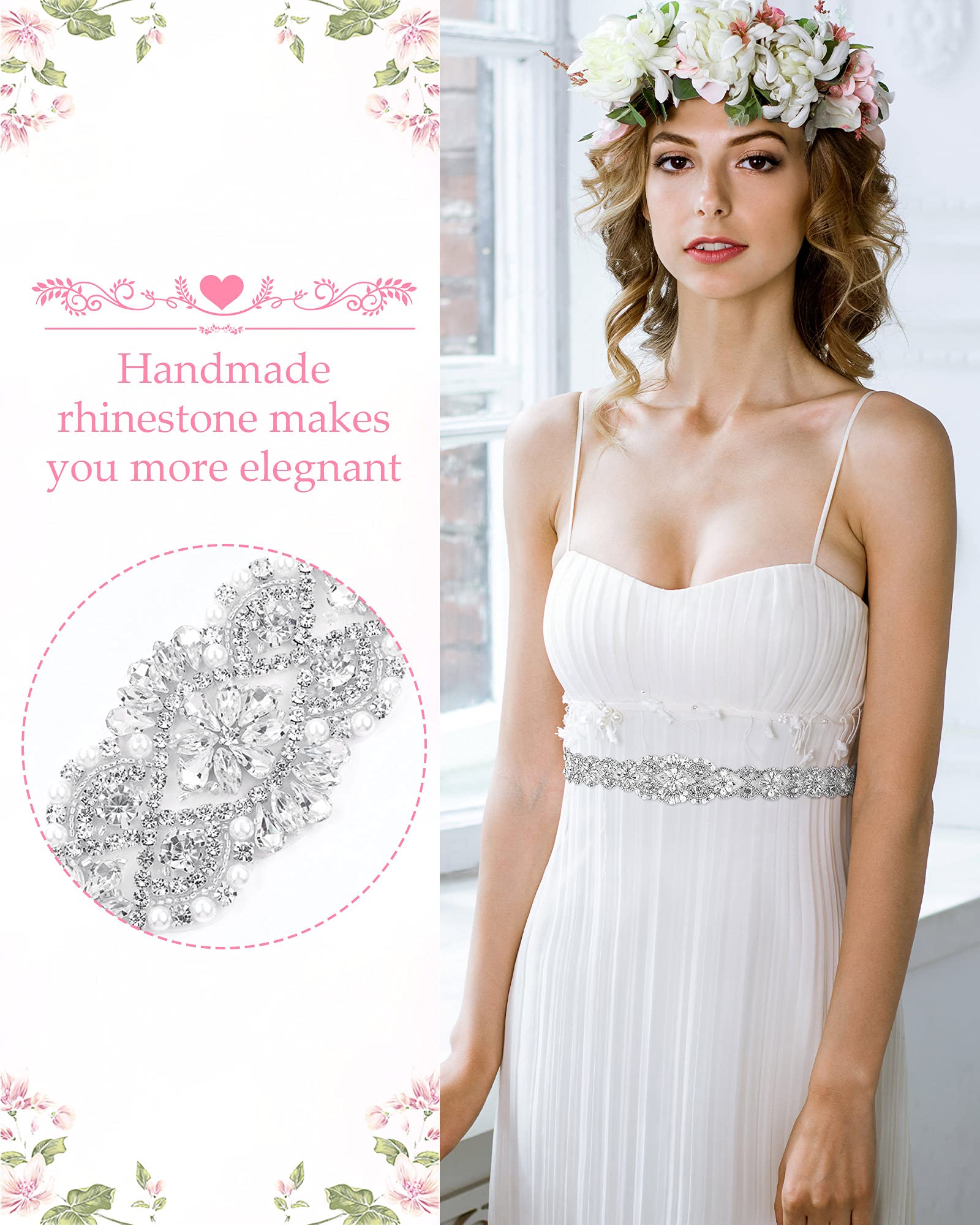 Sintege 3 Pcs Rhinestone Wedding Dress Belts Crystal Bridal Sash Belts Diamond Ribbon Belts for Women Bridal Bridesmaid