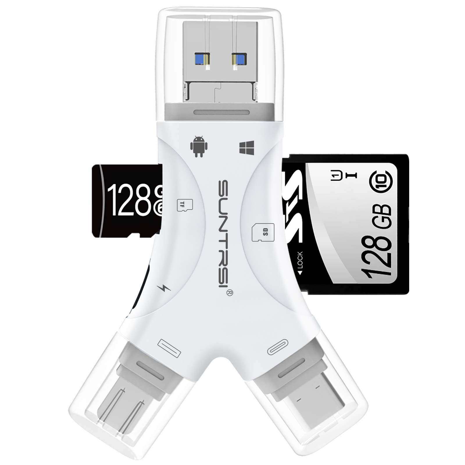 SD Card Reader for iPhone/ipad/Android/Mac/Computer/Camera,4 in1 Micro SD Card Reader Trail Camera Viewer, Portable Memory Card Reader SD Card Adapter for SD and TF Cards(White)