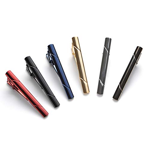 QIMOSHI 6pcs Tie Clips for men Tie Bar Clip Set for Regular Ties Necktie Wedding Business Tie Pin Clips