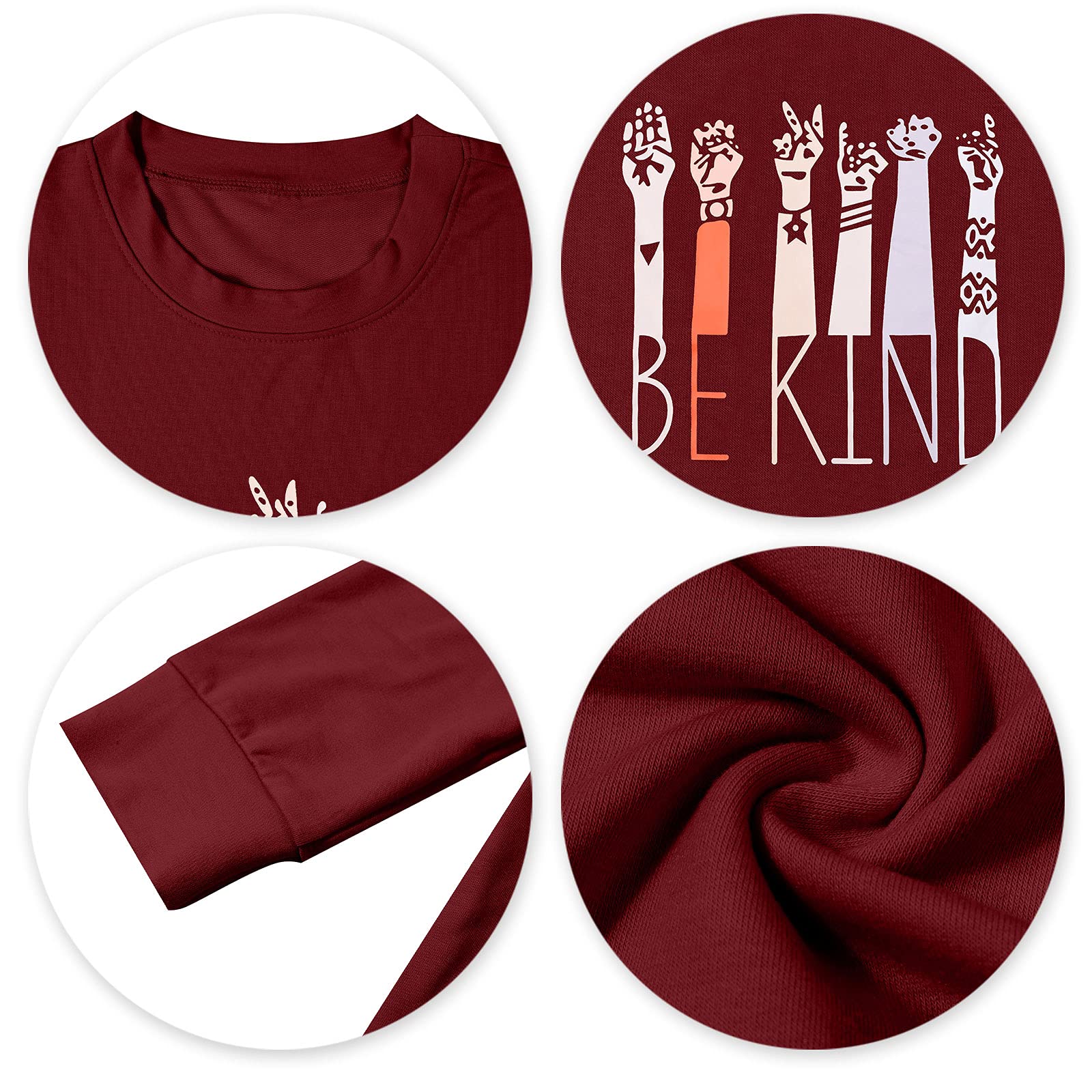 Womens Be Kind Sweatshirt Funny Graphic Tees Sign Language Teachers Interpreter ASL Shirts (Red, Medium)