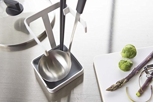 Yamazaki Home Ladle Holder-Lid Stand For Utensils In Kitchen,, Steel, Water Resistant, No Assembly Req., White