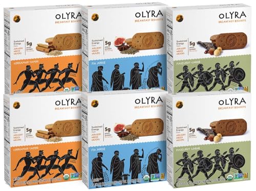 Olyra Breakfast Biscuits Variety Pack | Kids Healthy Snacks | Low Sugar, High Fiber, Plant-Based Protein Cookies | Organic Breakfast Cookies with Ancient Greek Grains | Boost Energy and Immunity 4 Count (Pack of 6)