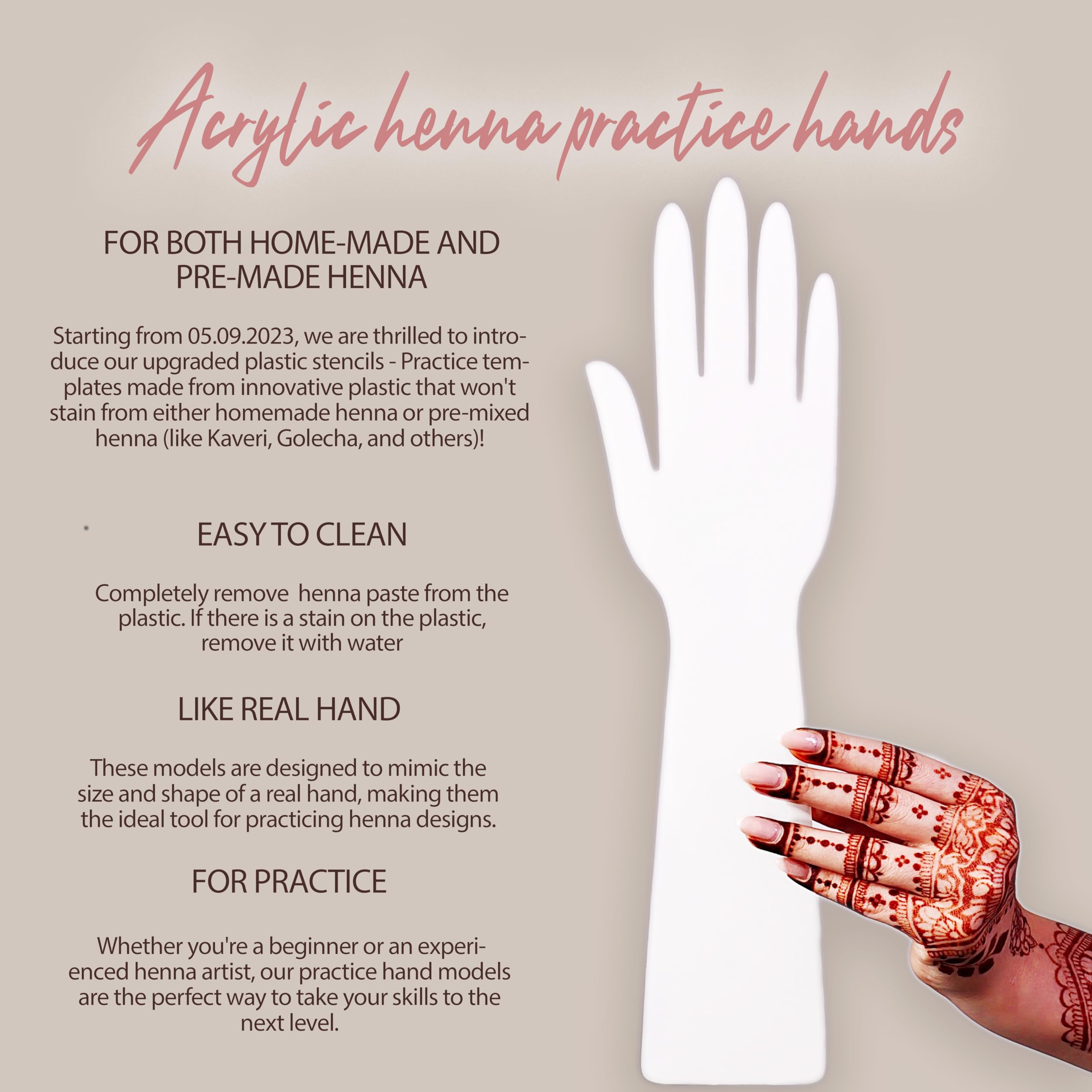 Reusable Henna Hand - Acrylic Plastic Template for Mehendi Practice