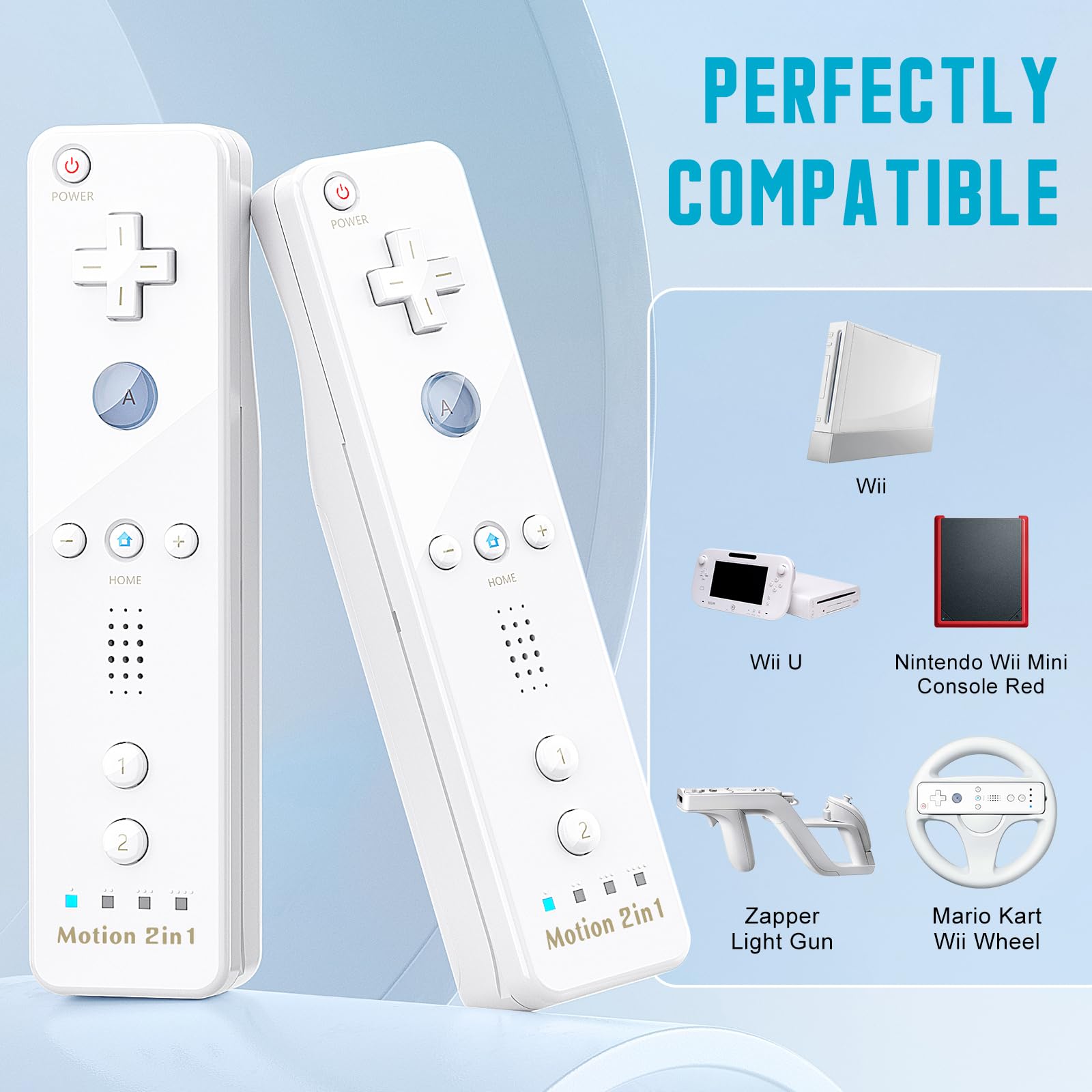 Wii Controller 2 Pack, Wii Remote Controller, with Silicone Case & Wrist Strap, Speaker and Dual Vibration, Wireless Gamepad for Wii/Wii U, White
