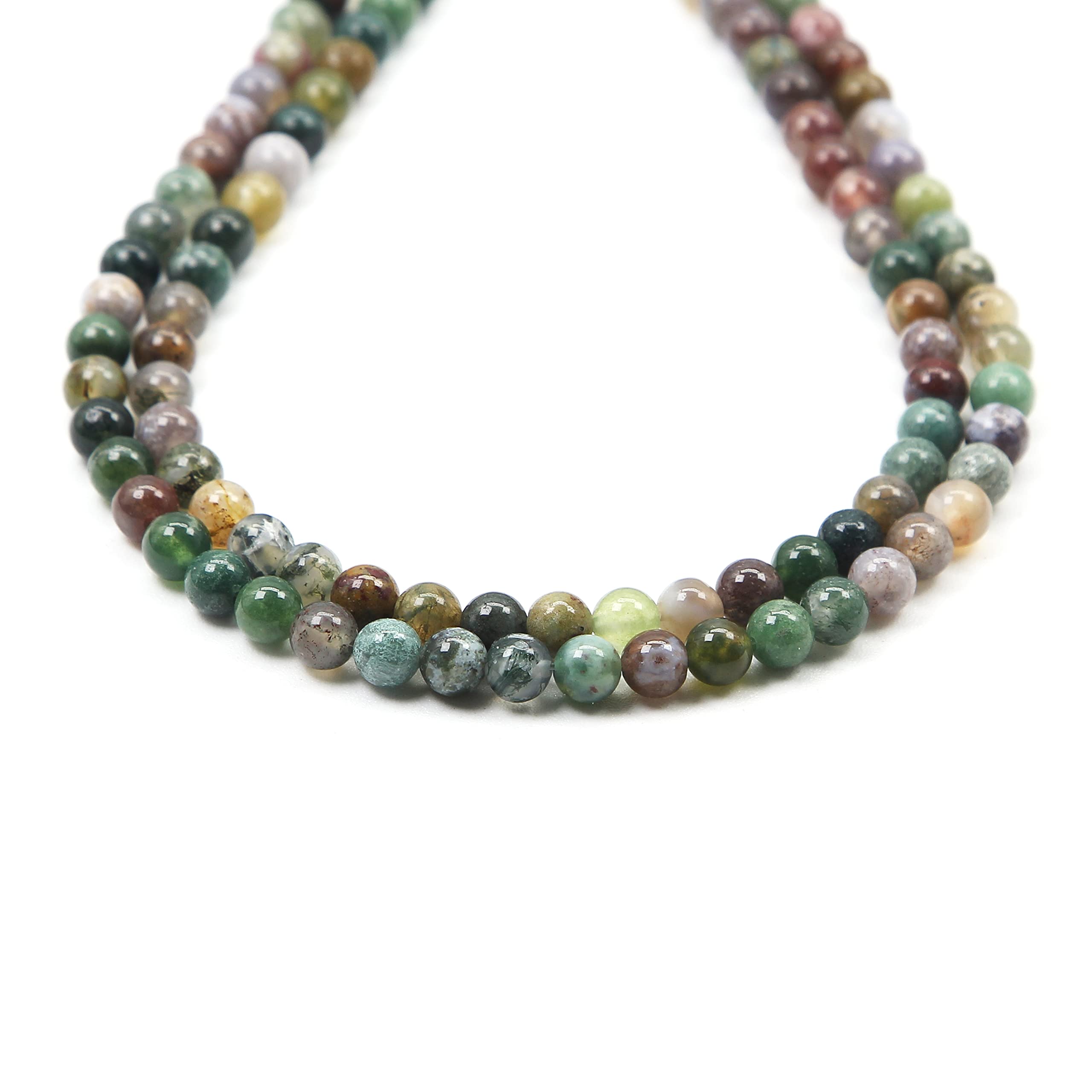 Qiwan Natural Gemstone Round Loose Beads, DIY Jewelry Making 1 Strand 15" (6mm, Natural Indian Agate Gemstone)