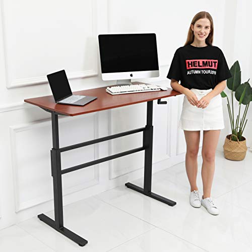 SDADI Crank Adjustable Height Standing Desk - Sit to Stand up Desk, Home Office Desk Computer Workstation, Black Frame/Jujube Red Top