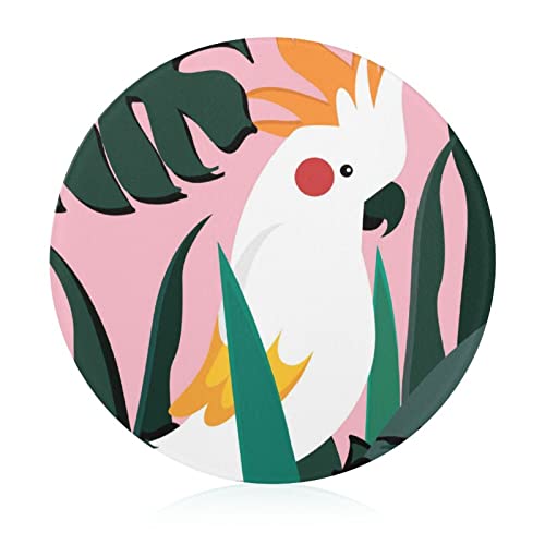 White Parrot Tempered Glass Cutting Board Heat Resistant For Bread Meat Fruit 7.9 in