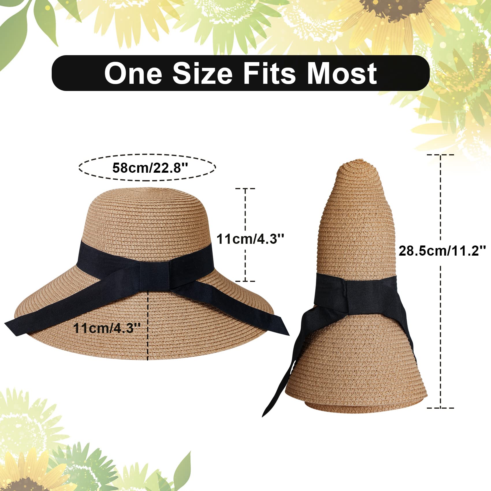 Straw Hats for Women Wide Brim Foldable Summer Beach Sun Hats for Women UV Protection(Pure Beige)