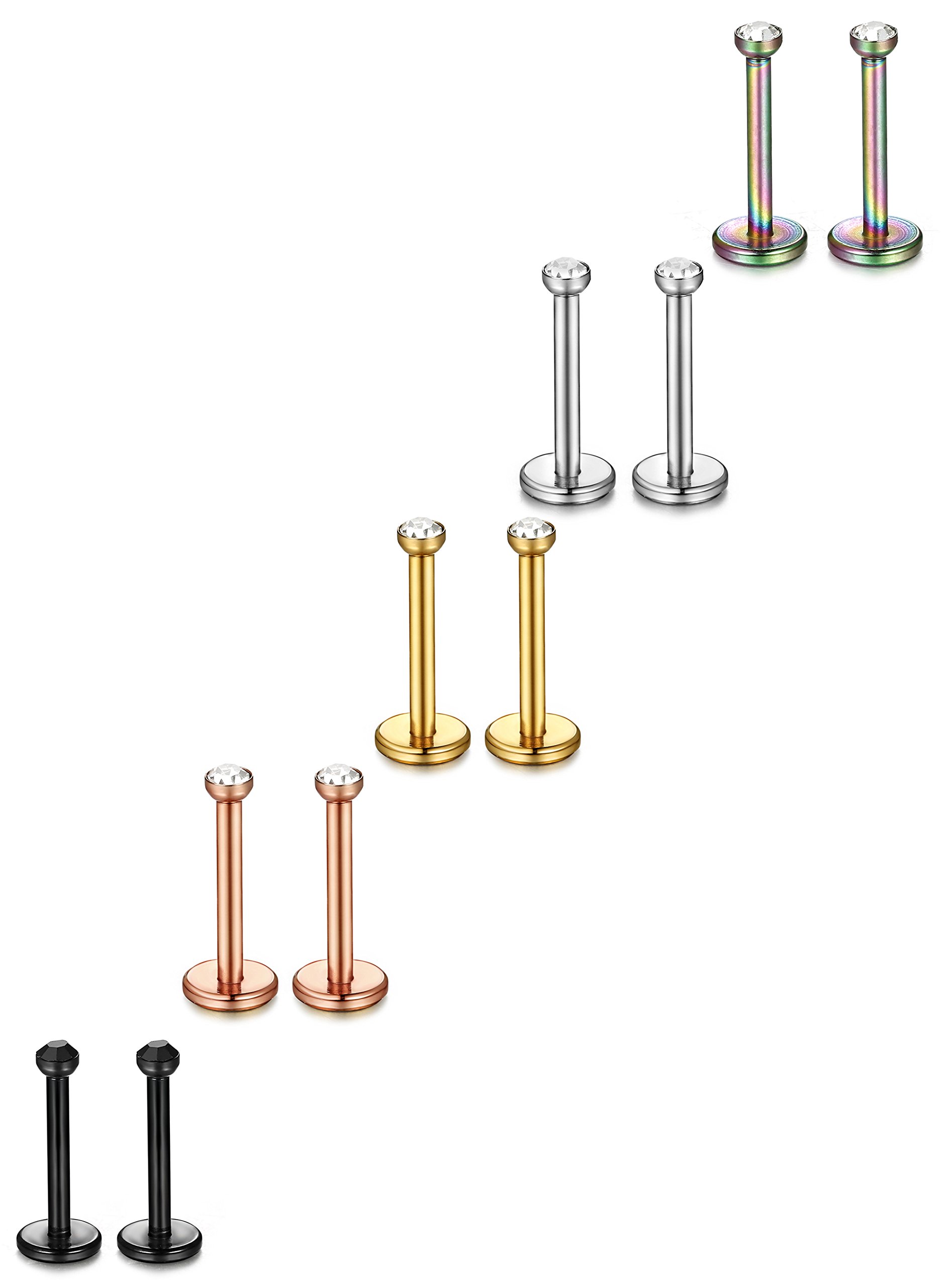 ORAZIO 10Pcs 18G Nose Studs - 316L Stainless Steel Stud Nose Rings for Women CZ Screwback Nose Piercings Cartilage Earrings Lip Rings Small Flatback Stud Earrings for Sensitive Ear Internally Threaded