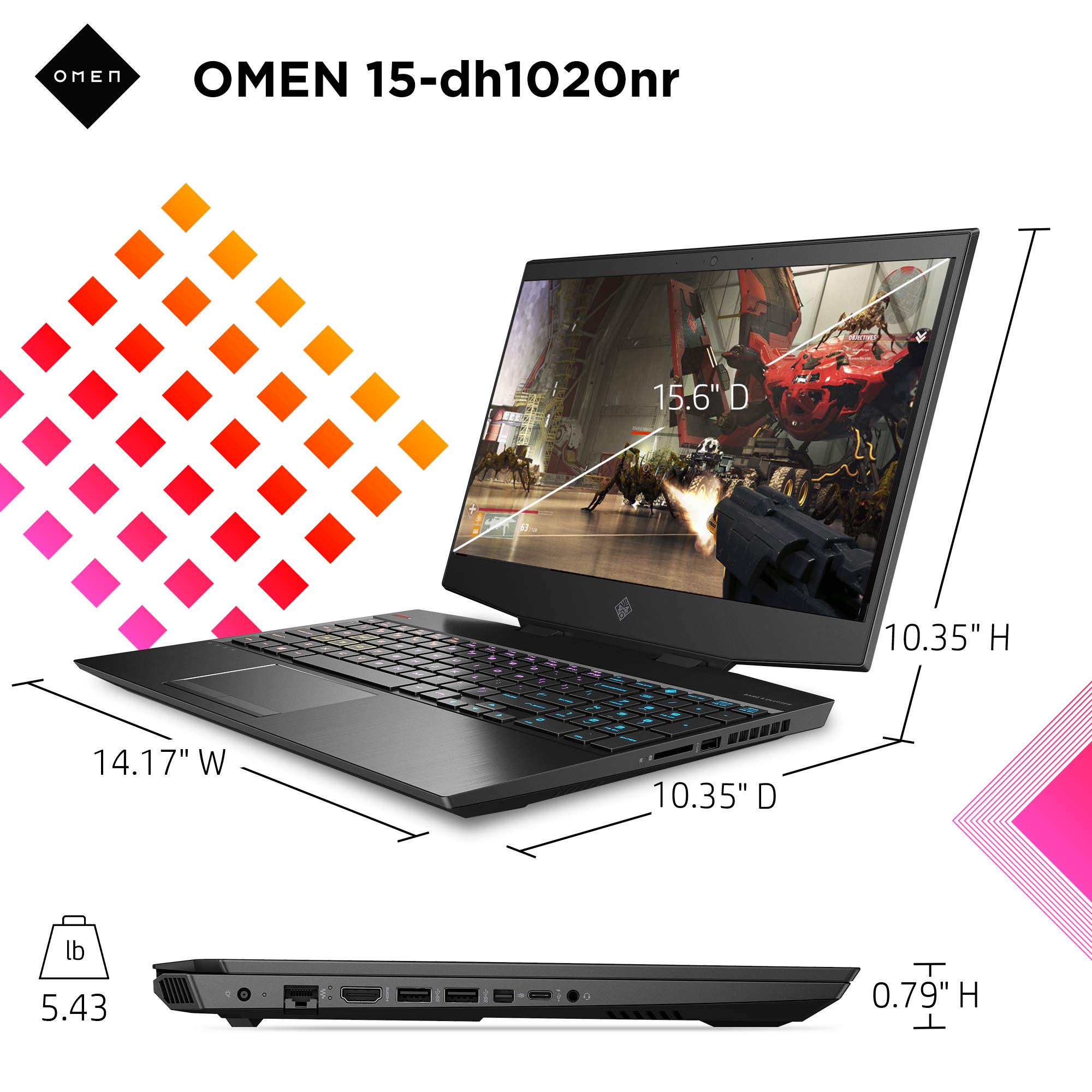 OMEN 15 Gaming Laptop, NVIDIA GeForce RTX 2070 Max-Q, Intel Core i7-10750H, 16 GB DDR4 RAM, 512 GB PCIe NVMe SSD, 15.6" Full HD 144hz, Windows 10 Home, RGB Keyboard (15-dh1060nr, 2020 Model)