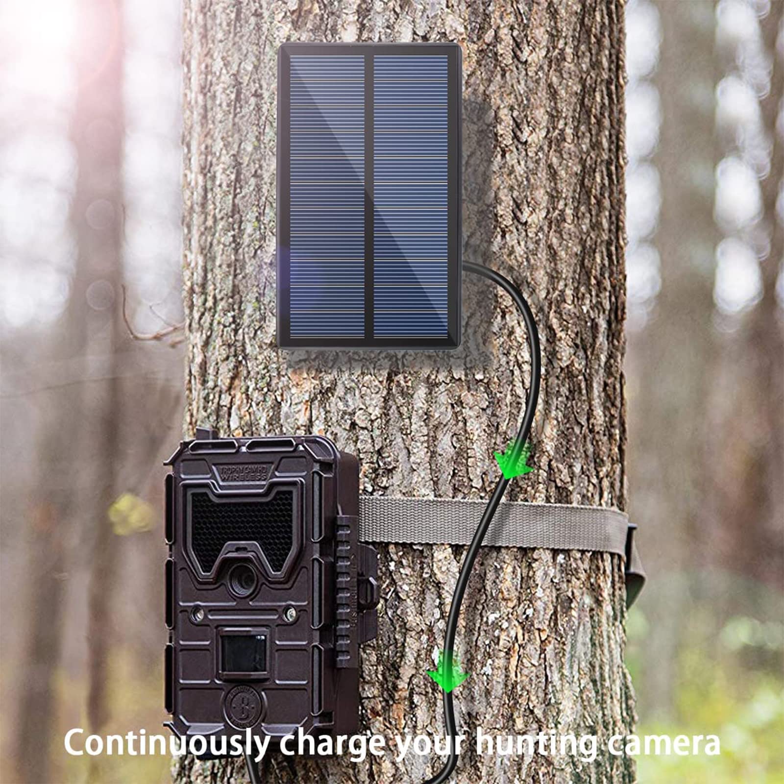 Trail Cameras Solar Panel,12V/1A 6V/2Awith Build-in 5200mAH Rechargeable Lithium Battery,IP68 Waterproof Hunting Accessory,Compatible with Hunting Game Cameras