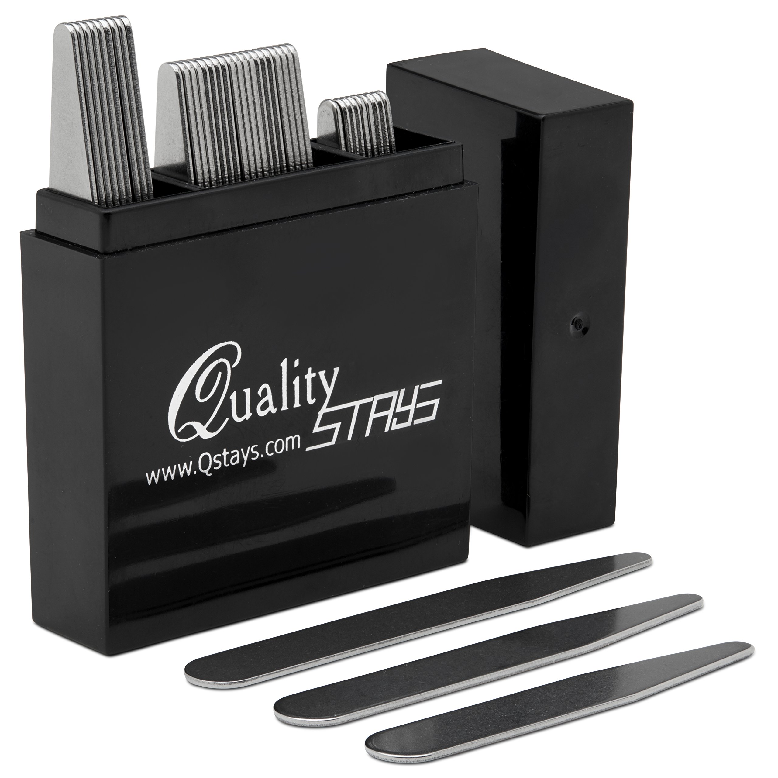 Quality Stays Metal Collar Stays for Men – Set of 40 Dress Shirt Collar Stays for Men, 3 Sizes in a Divided Box