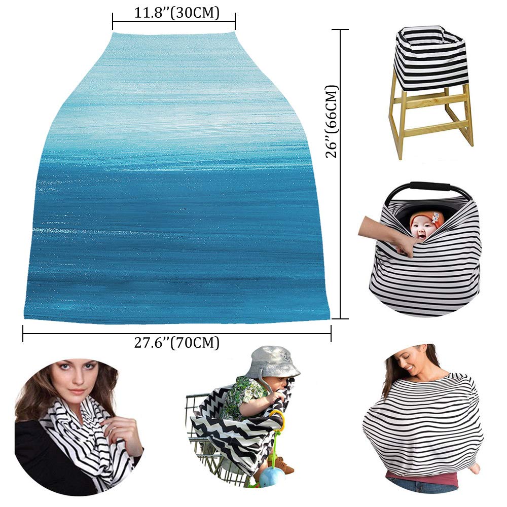 Nursing Cover Carseat Canopy, Blue Ocean Scene Soft and Breathable Stroller Covers for Breastfeeding Infants, Oil Painting Multiuse-Nursing Scarf,Stretchy Babysitting Scarf