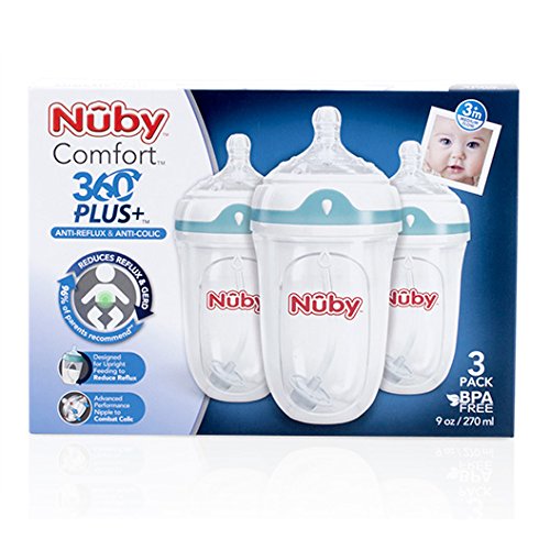 Nuby 3 Piece Comfort 360 Bottle, Transparent, 9 Oz, 3 Count
