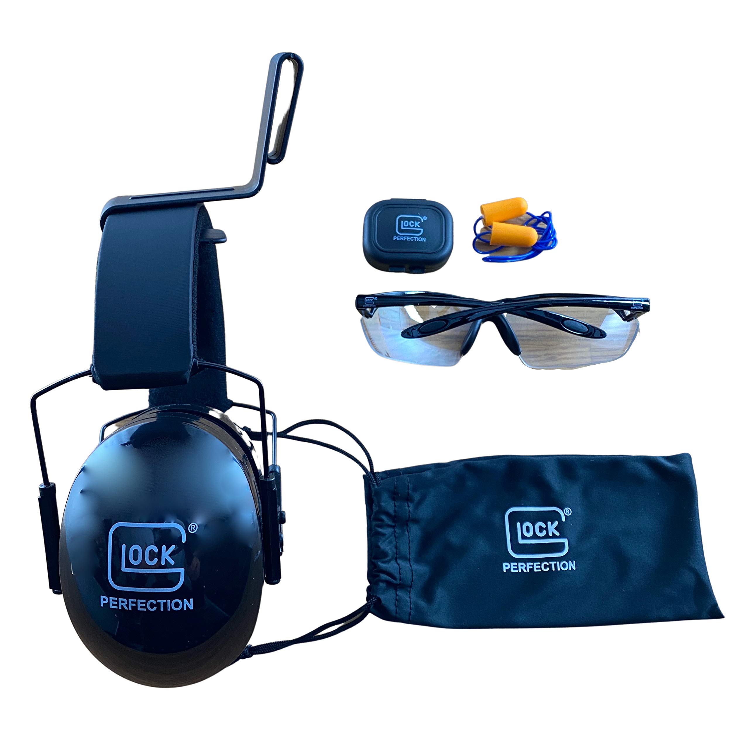 Official GLOCK Range Kit Earmuff Hearing Protectors & Protective Glasses & Earplugs w/ Case