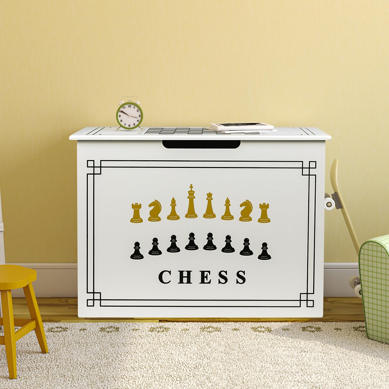 Pierybyt Wooden Storage Chest, White, 23.6" x 15" x 16.7",Storage Chest With Safety Hinges,For Organize and Store Your Child's Toys ,Item Storage, Playroom Storage.