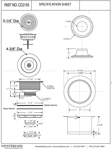 Westbrass CO2195-50 Combo Pack 3-1/2" Wing Nut Twist Style Large Kitchen Sink Basket Strainer and Extra-Deep Collar Kitchen Sink Waste Disposal Flange with Stopper, Powder Coat White