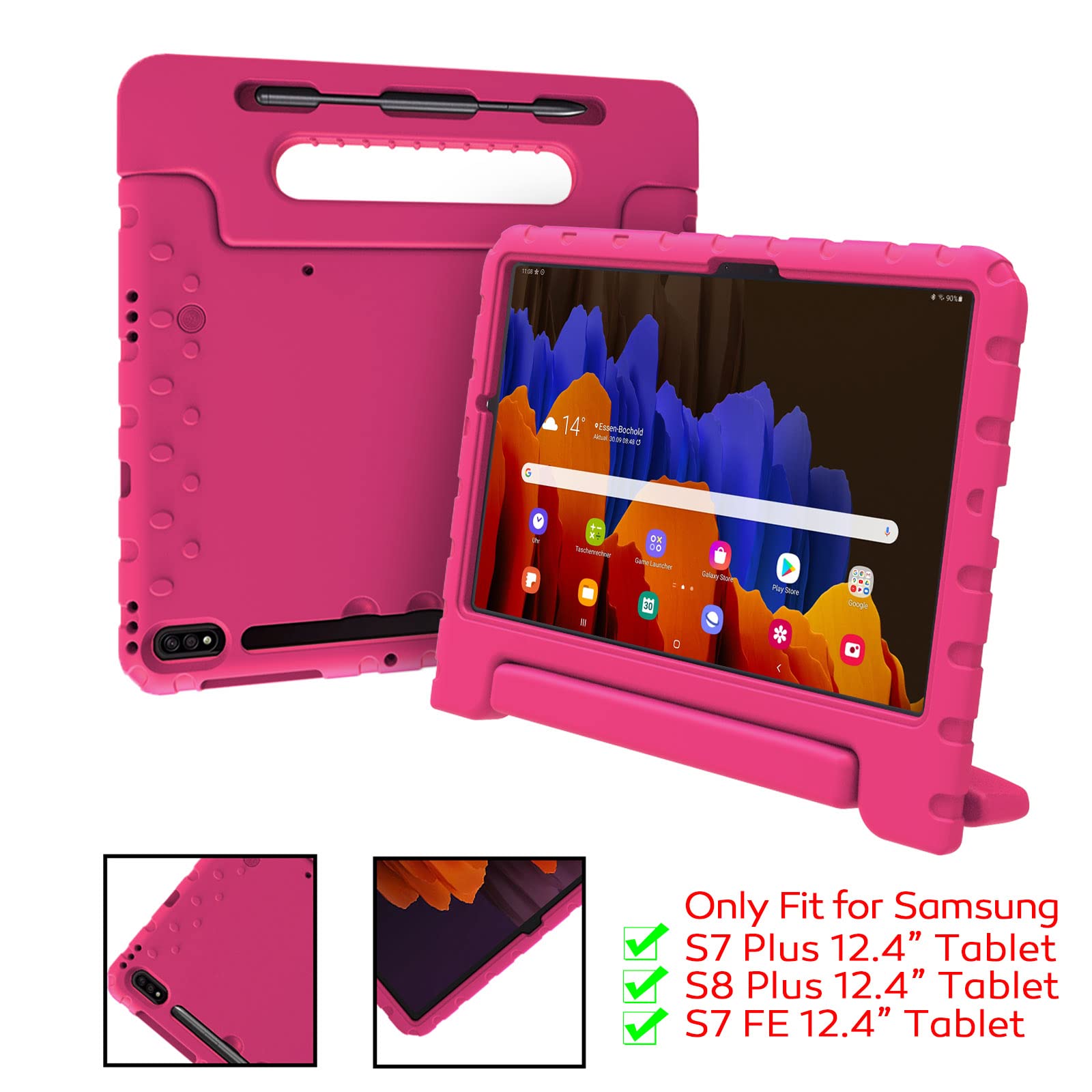 Thoreta Samsung Galaxy Tab S8 Plus/Tab S7 FE/Tab S7 12.4 inch Kids Case,Shockproof Kid-Proof Cover Protective EVA Device Encasing with S Pen Holder[SM-T730/T733/T738/T970/T975/T976/T978]