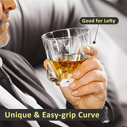 YUFDA Whiskey Glasses, 7 oz Bourbon Glasses Set of 4 Square Bottom, Old Fashioned Glass for Drinking Cocktail Scotch Cognac, Luxury Whiskey Gifts for Men Rocks Glasses