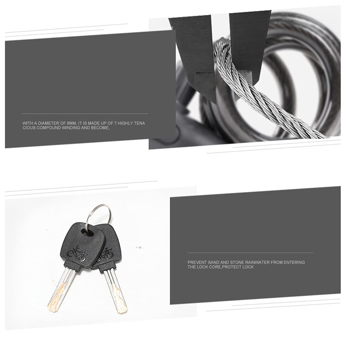 UFFD Bike Lock, Bike Locks Cable Lock Coiled Secure Keys Bike Cable Lock with Mounting Bracket, 12mm Diameter (Color : C)