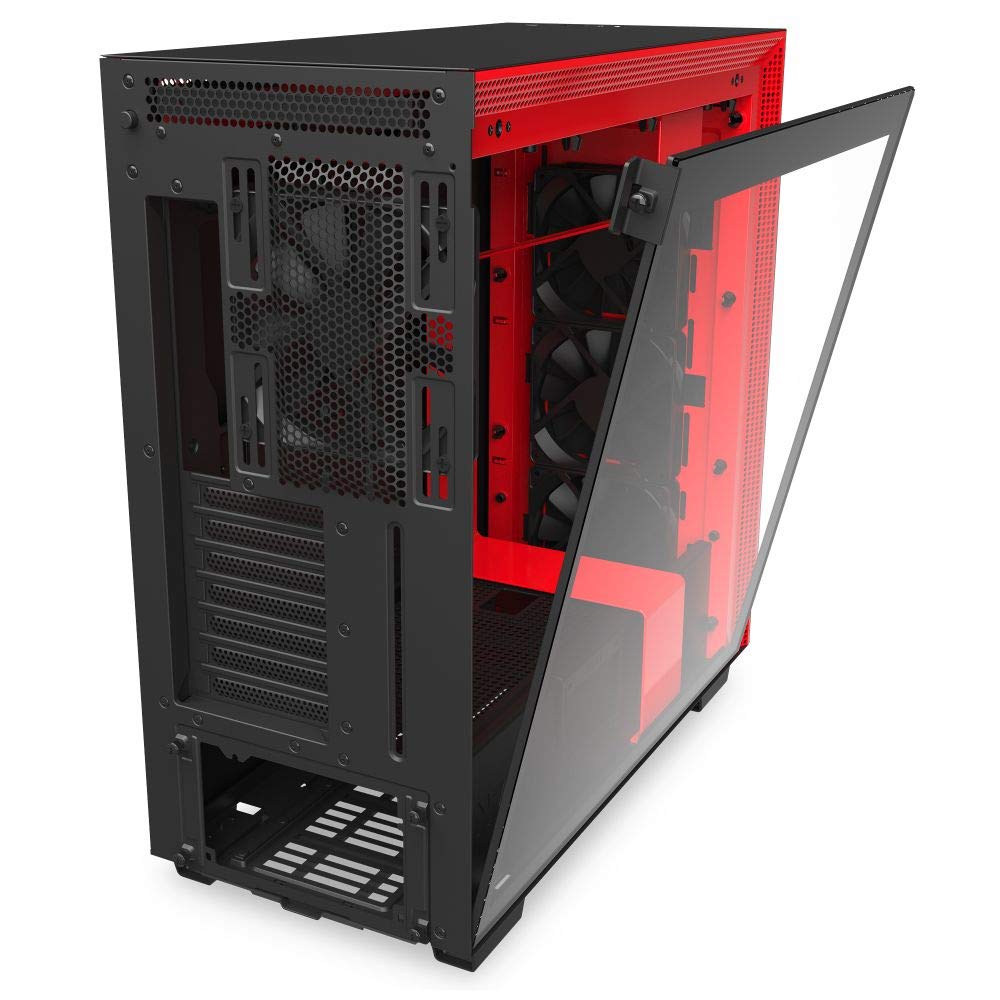 NZXT H710 - CA-H710B-BR - ATX Mid Tower PC Gaming Case - Front I/O USB Type-C Port - Quick-Release Tempered Glass Side Panel - Cable Management System - Water-Cooling Ready - Black/Red