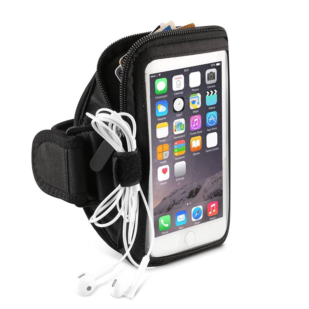 Primium Black Running Sports Gym Zipper Armband Case for iPhone 14 Pro iPhone 14 Plus Samsung Galaxy S23+ S23 S22 S21 FE A53 A52 A33 5G Google Pixel 7 6 5 5a