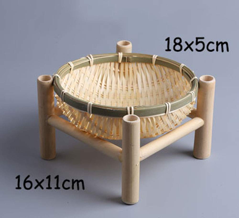 TimesFriend Rural Natural Mini Round Bamboo Basket for Fruit with 4 Stand Countryside Styles Home Decor Disply Dry Fruit Tray Bowl (Large)