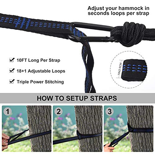 SANSUNTEK Hammock-Camping Hammock for Outdoors Travel Backpacking,Camping Gear-Double Hammock with Tree Straps(18+1 Loops)&Carabiners,Nylon Portable Hammock,2 Person Hammock for Tree & Hiking Gear