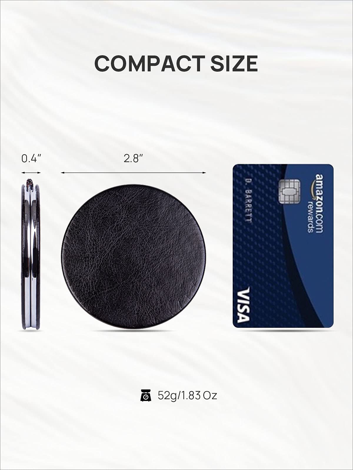 OMIRO Compact Mirror, Round PU 1X/3X Magnification, Ultra-Portable for Purses and Travel, Black