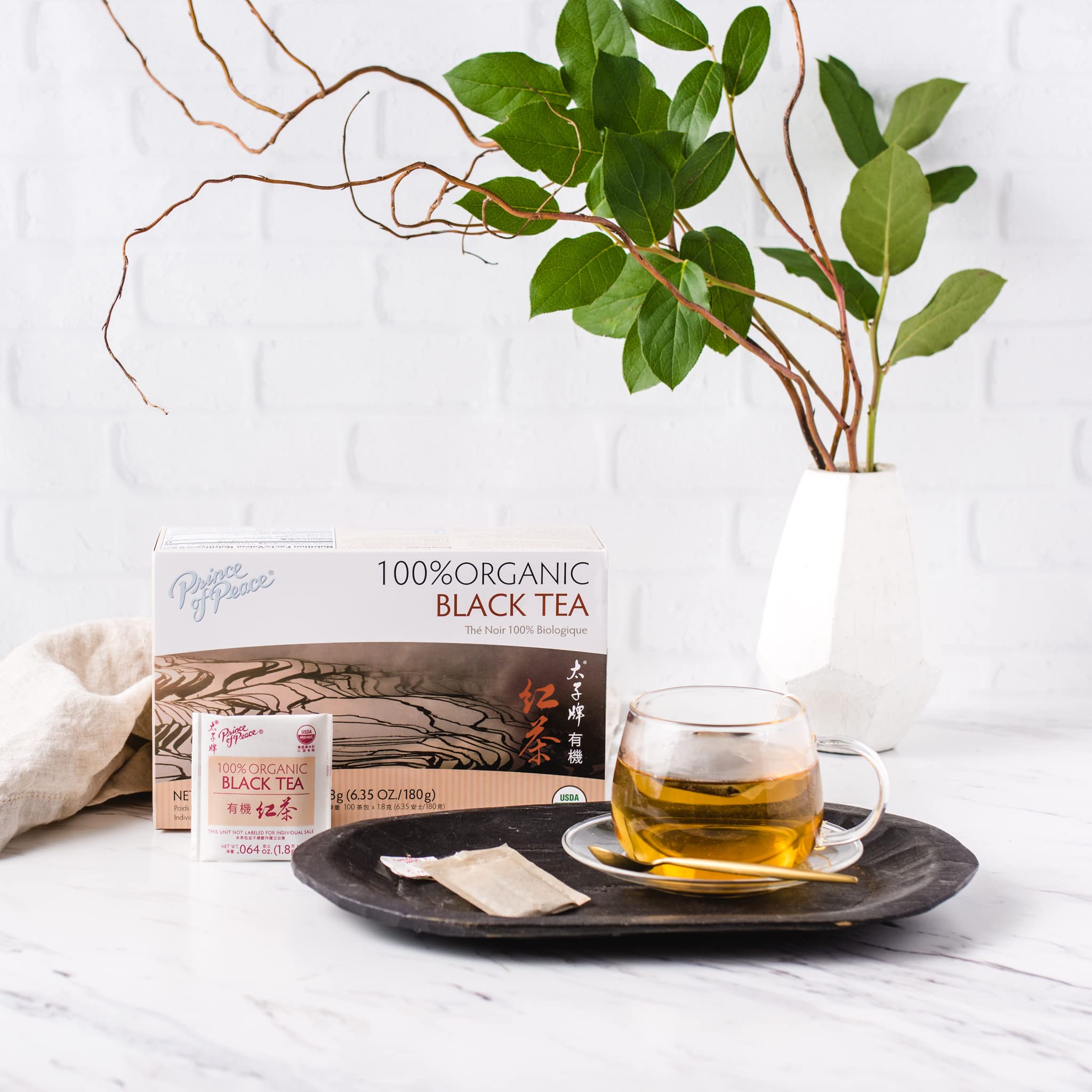 Prince of Peace Organic Black Tea, 2 Pack - 100 Tea Bags Each β 100% Organic Black Tea β Unsweetened Black Tea β Lower Caffeine Alternative to Coffee β Herbal Health Benefits