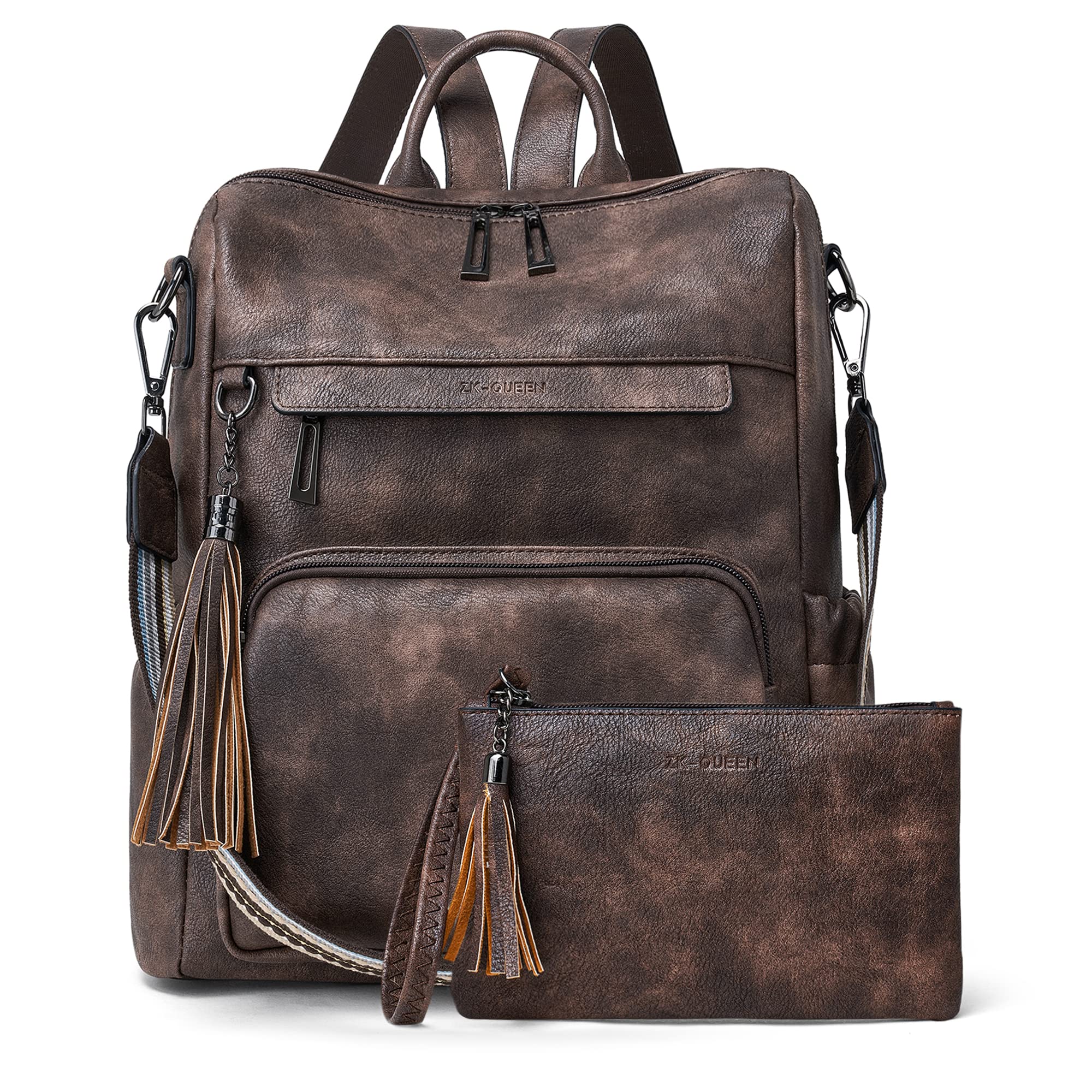 ZK-Queen Backpack Purse for Women Fashion Leather Designer Backpack Purses With Wristlets Travel Shoulder Bags