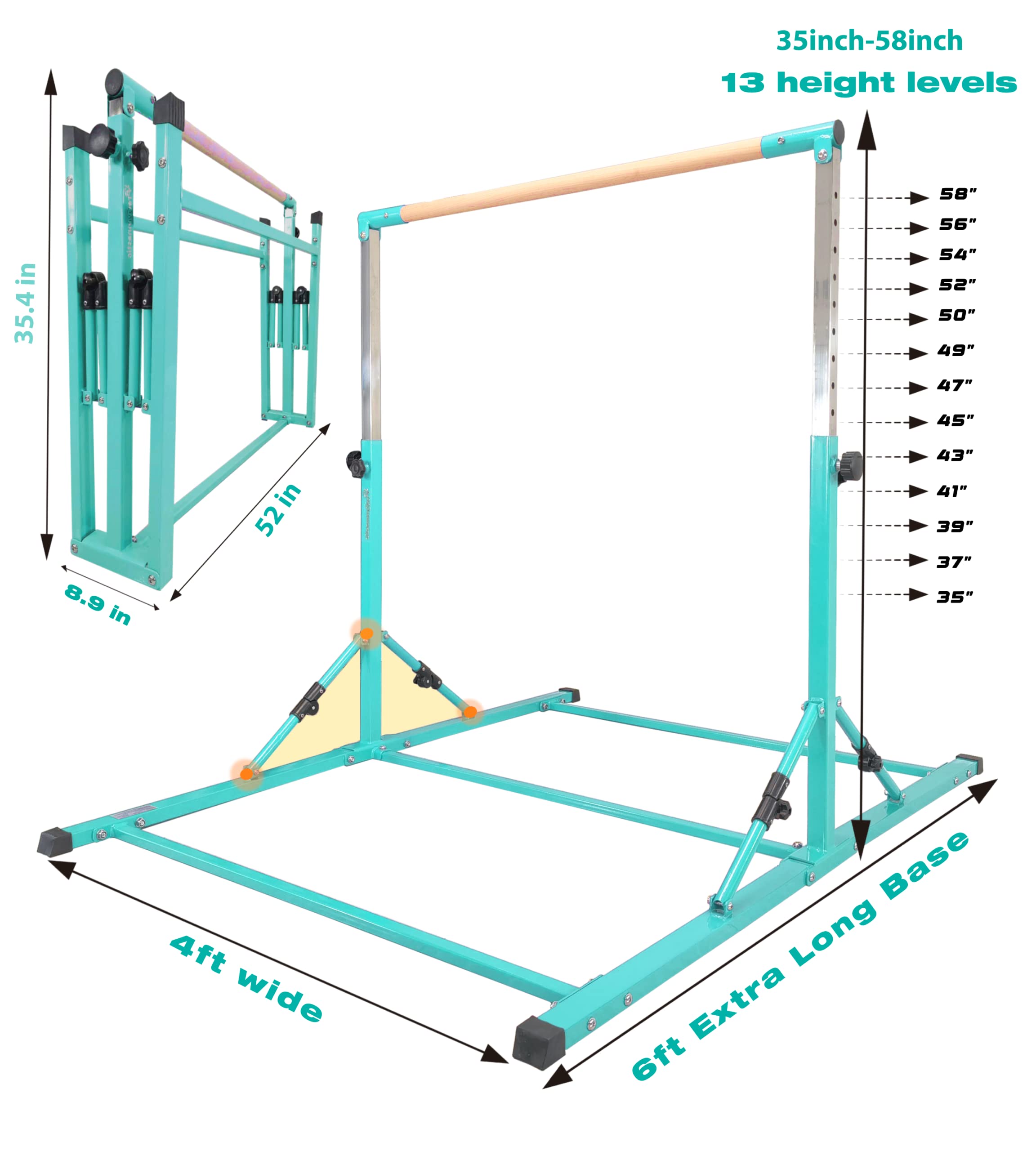 PreGymnastic Foldable Gymnastics Bar, 6FT Gymnastic Horizontal Bars, Folding Training Bar for Kids and Teenagers 3-18, Weight Limit 500 LB, Adjustable kip Bar,Children Home Gym Equipment Indoor
