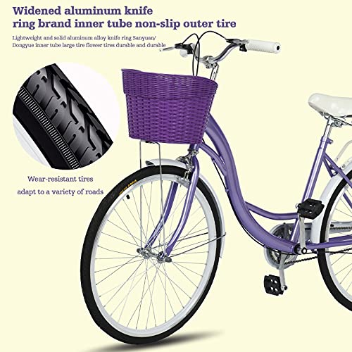 visdron Large Bike Dogs 26-Inch Womens Comfort Bikes Beach Cruiser Bike Single Speed Bicycle Comfortable Bicycle Front 26
