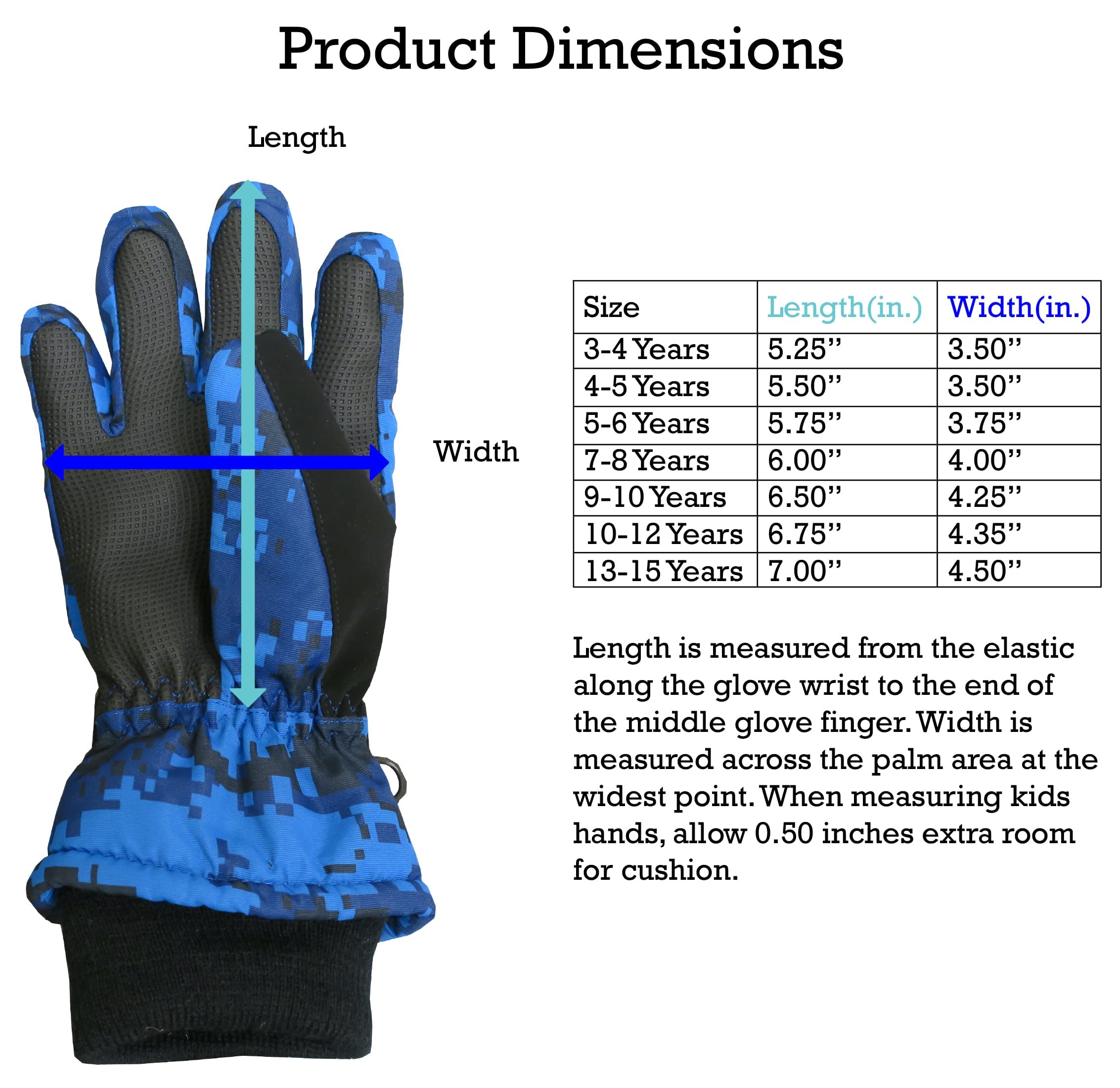 N'Ice Caps Kids Waterproof Winter Thinsulate Warm Gloves (Blue Digital Camo, 10-12 Years)