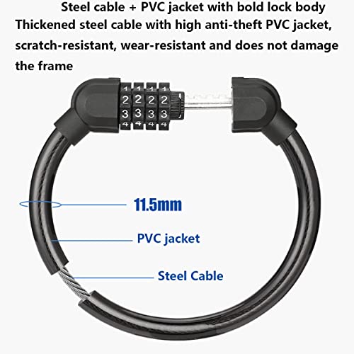UFFD Security Bike Lock 4 Digit Resettable Combination Cable Lock for Bicycle (Color : Black, Size : 14cm*13cm)