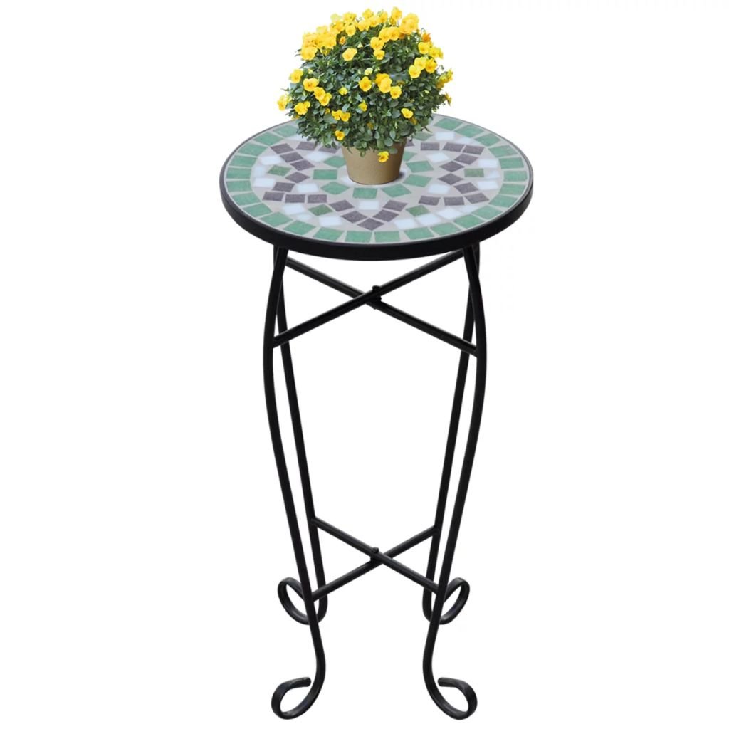 NusGear Mosaic Side Table Plant Table Green White, Material: Iron Tube + Ceramic Tile -130