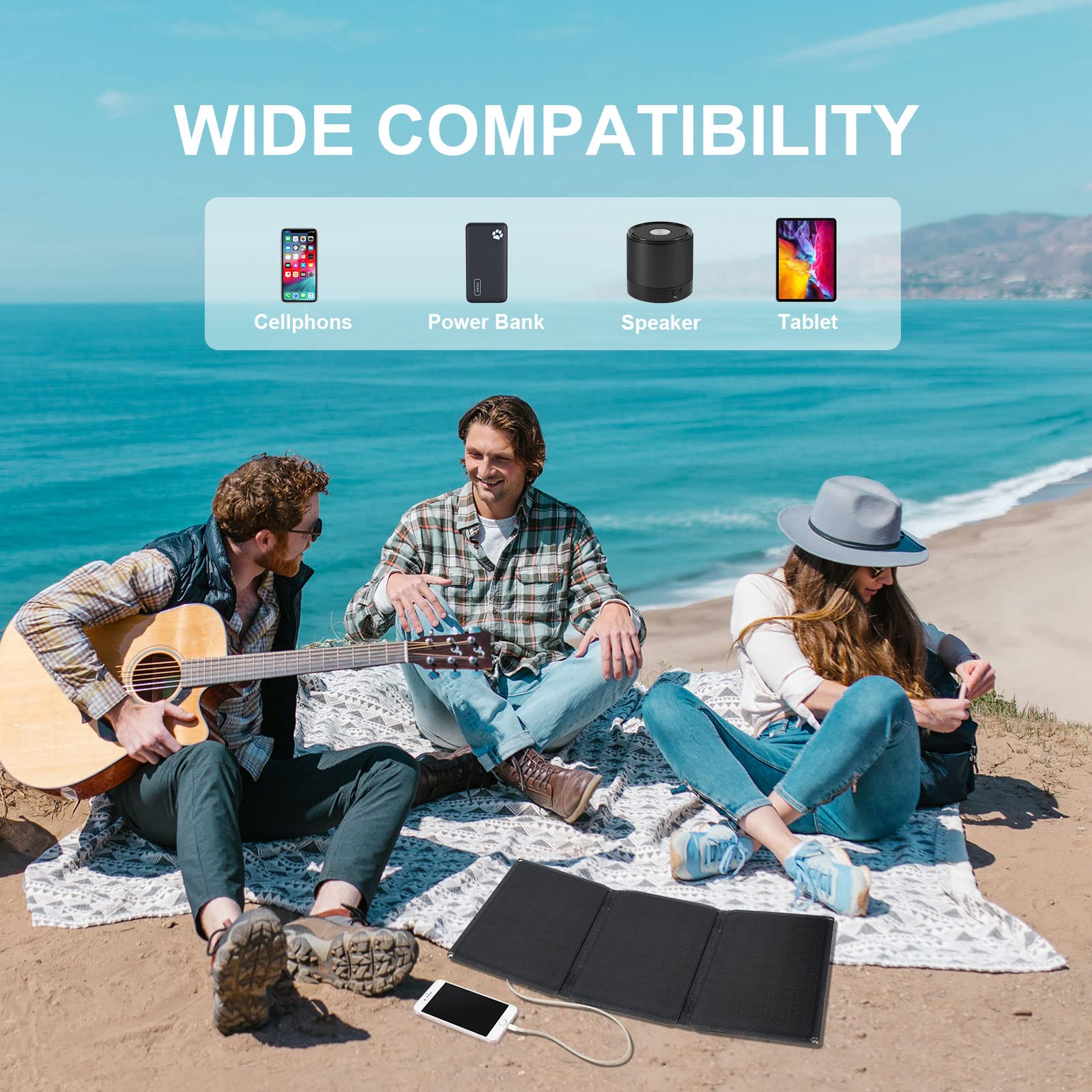Soshine USB Solar Panel - Portable Solar Charger 20W with USB QC3.0 Port Waterproof Foldable Solar Charger for Outdoor Camping iPhone,iPad,Camera