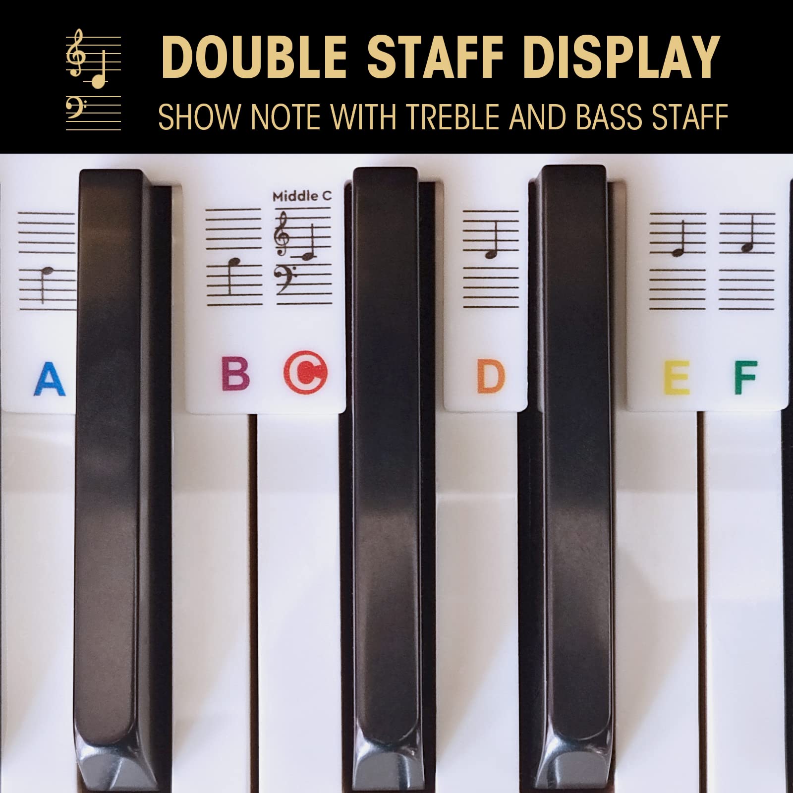 VELKPRO Piano Notes Guide for Beginners, Piano Keyboard Note Labels, Removable Piano Stickers without Glue (Rainbow Colors)