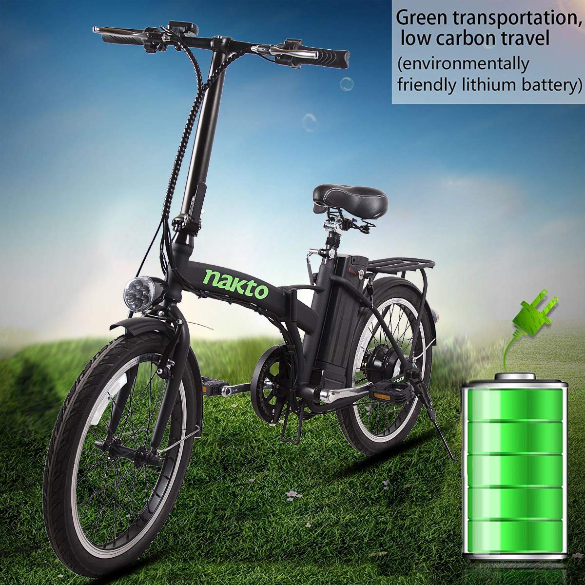 Santa Folding Electric Bike with 36V 10Ah Removable Lithium-Ion Battery, 20 inch Ebike Electric bicyclewith 250W Motor (Folding Black)