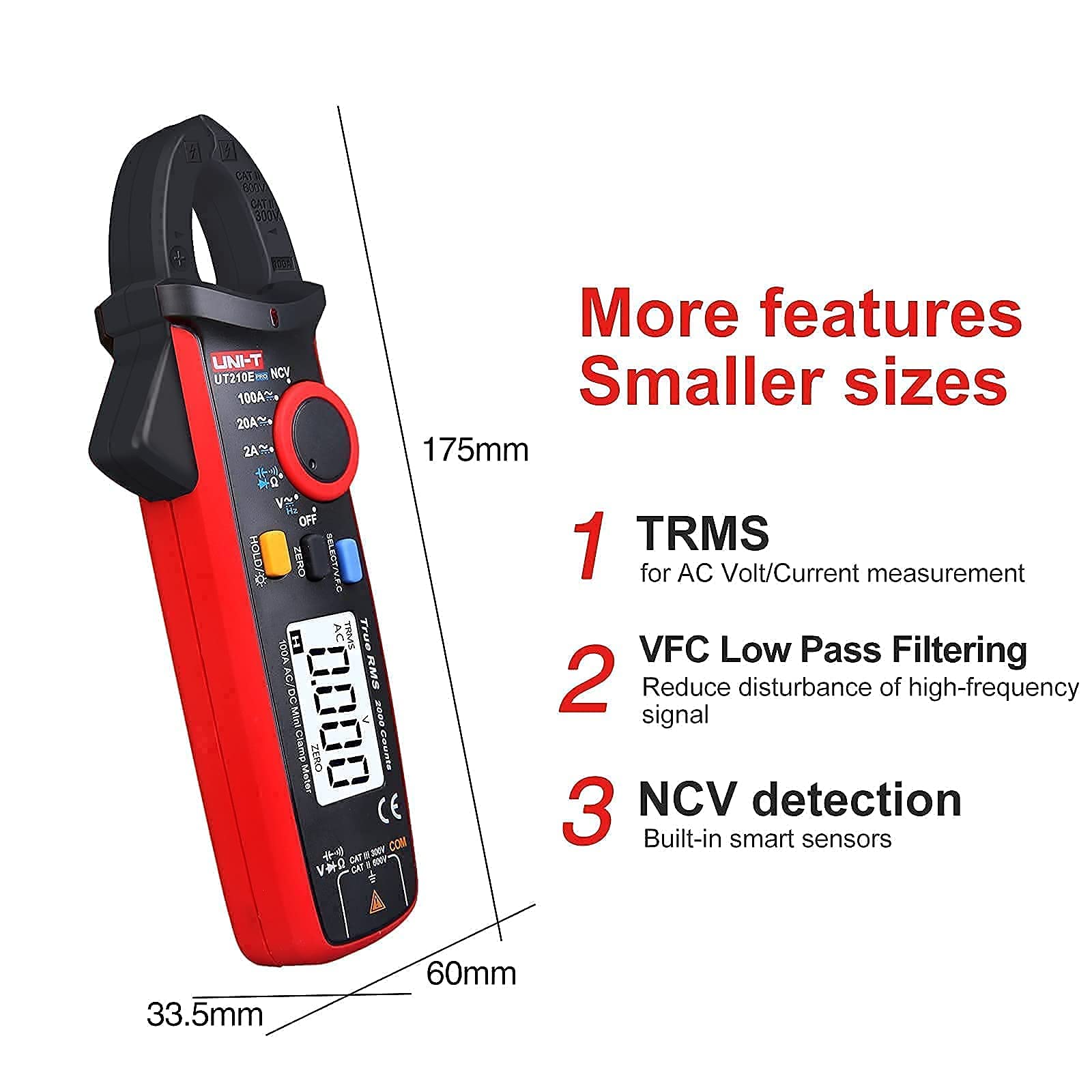 UNI-T Electrical Test Maintenance Kit, UT210e Pro Clamp Meter, UT12Pro AC Voltage Tester Pen, Test Leads, Pouch, AC/DC Current Volt Ohm Capacitance Frequency Diode NCV Live/Null Wire Judgment