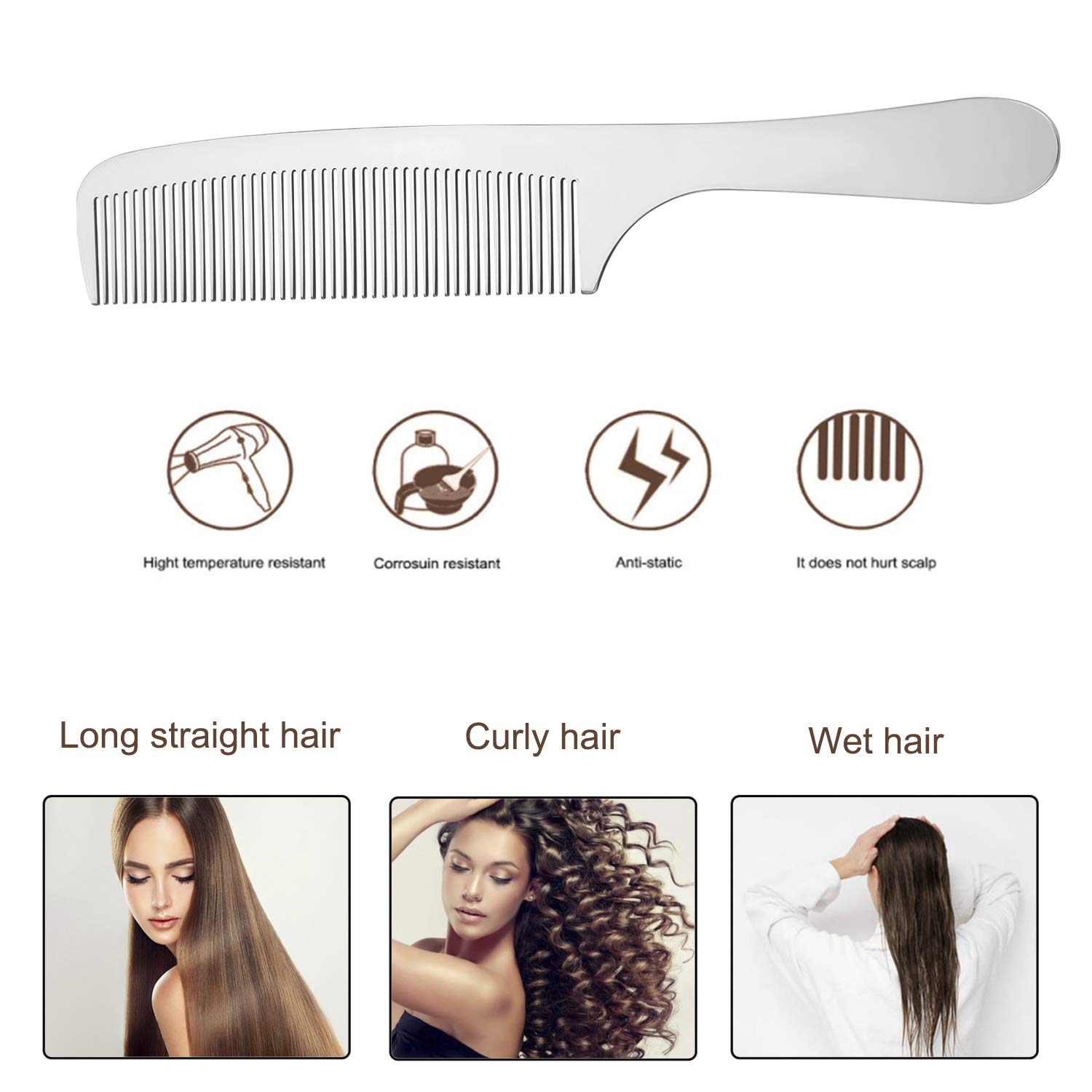 Rhamii 3PCS Metal Comb Set Anti-Static Gold Hair Comb For Men and Women Stainless Steel Cutting Combs