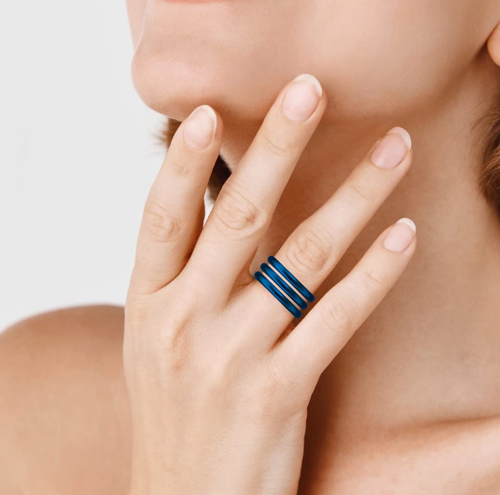 SILVERLINE JEWELRY 2mm Stainless Steel Comfort Fit Unisex Wedding Engagement Band Stacking Ring Set of 3 Rings/Blue, Size 5.5