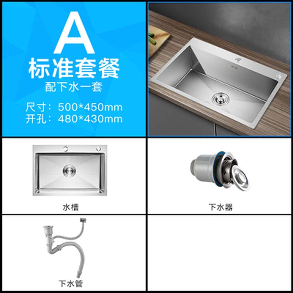n/a Kitchen Sink Handmade 304 Stainless Steel Sink Kitchen Sink Vegetable Wash Basin Black Welding Seamless (Size : 50cm)