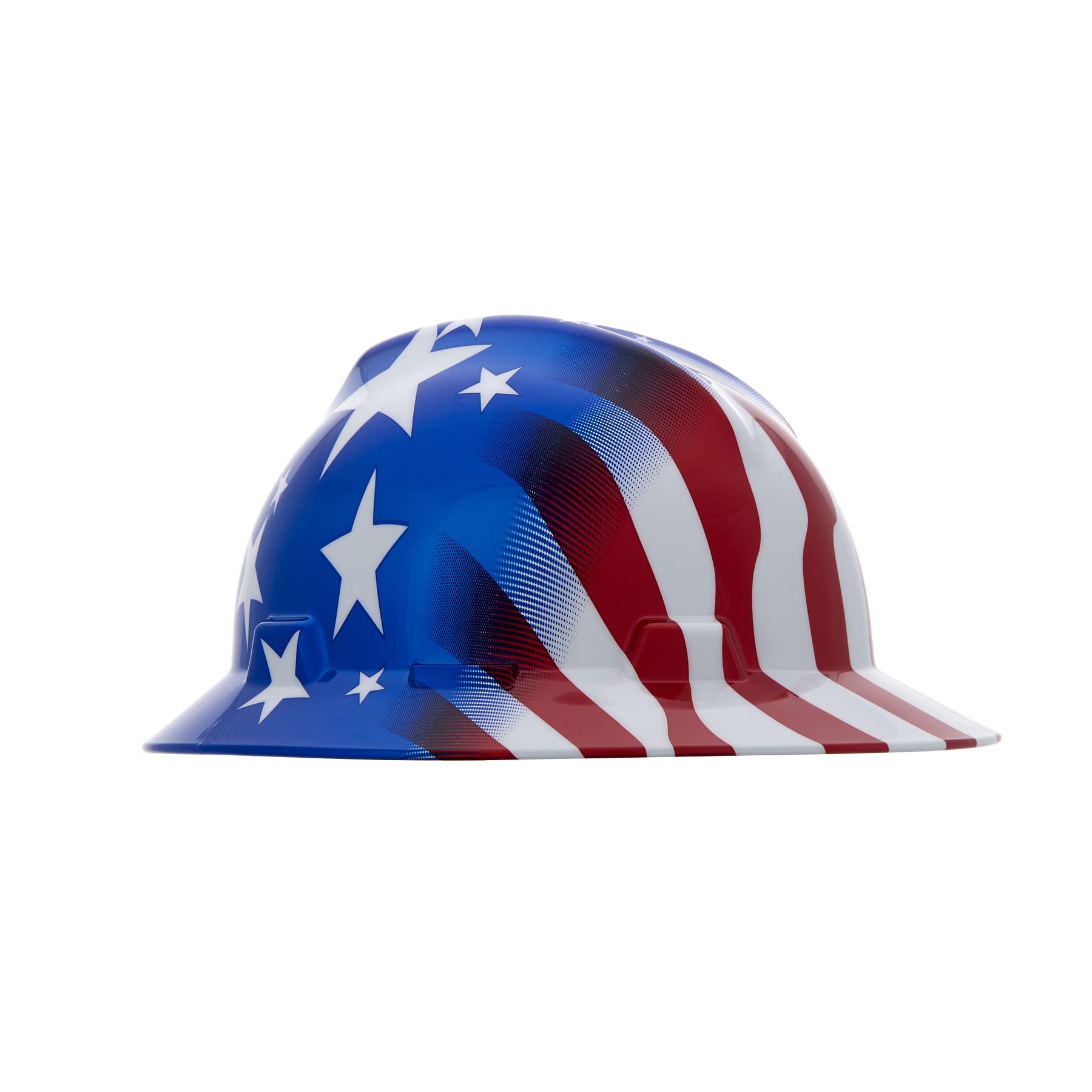 MSA 10071157 Freedom Series V-Gard Full-Brim Hard Hat With Fas-Trac III Ratchet Suspension, Polyethylene Shell, Self Adjusting Crown -Straps Standard Size in Stars & Stripes