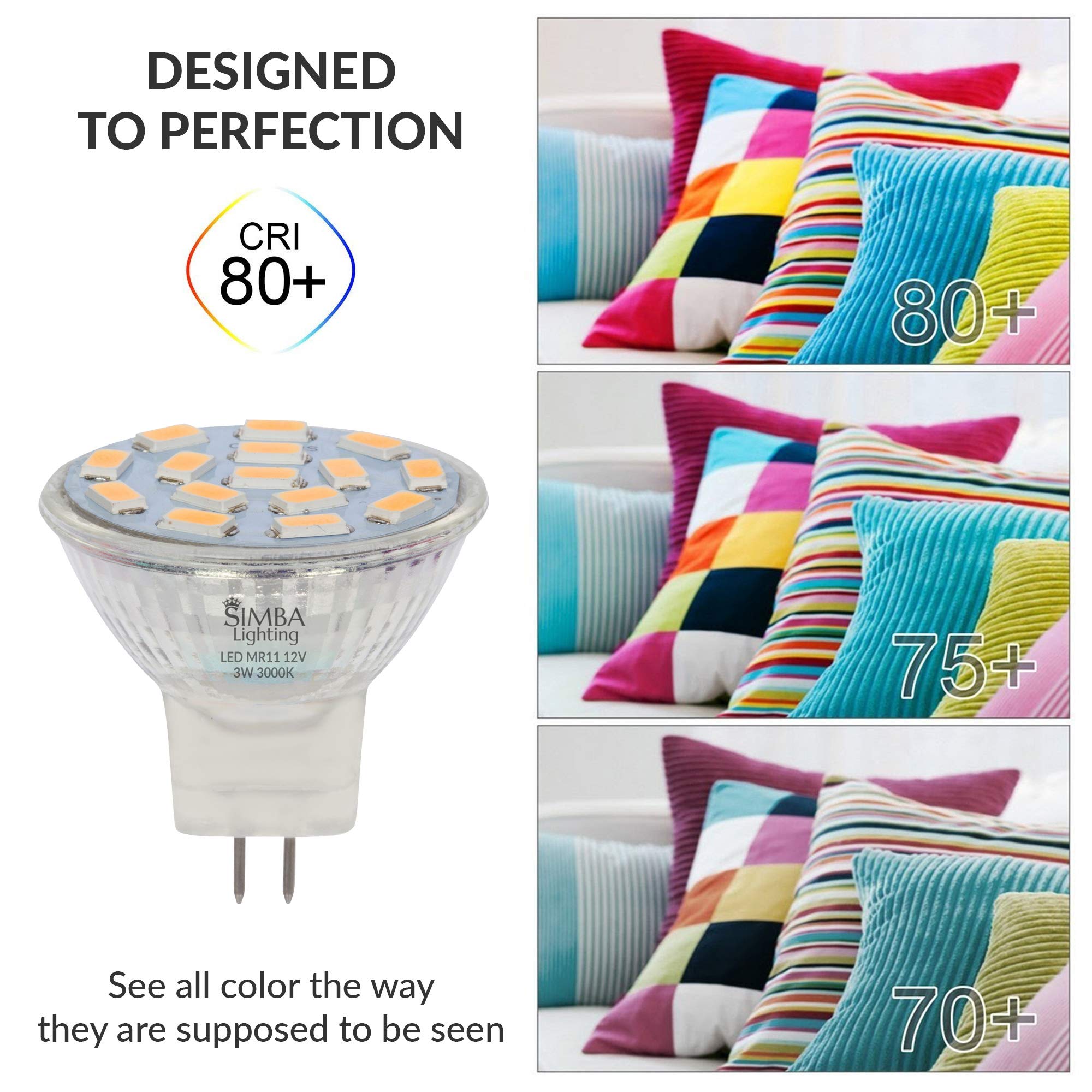 Simba Lighting LED MR11 Flood Light Bulbs (4 Pack) 12V 3W 20W Halogen Replacement 2-Pin 240lm for Landscape, Accent, Track Lights, and Christmas Tree Fiber Optics, GU4 Bi-Pin Base, 3000K Soft White