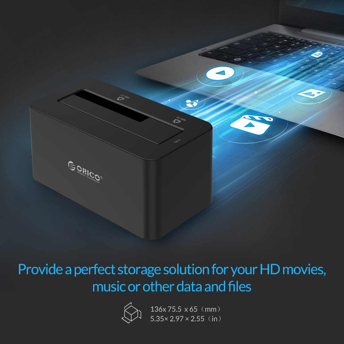 ORICO External Hard Drive Docking Station 3.5 USB 3.0 to SATA Dock Plug and Play Up to 12TB for 3.5''/2.5'' HDD SSD Support UASP with 3.3Ft USB Cable -6619US3