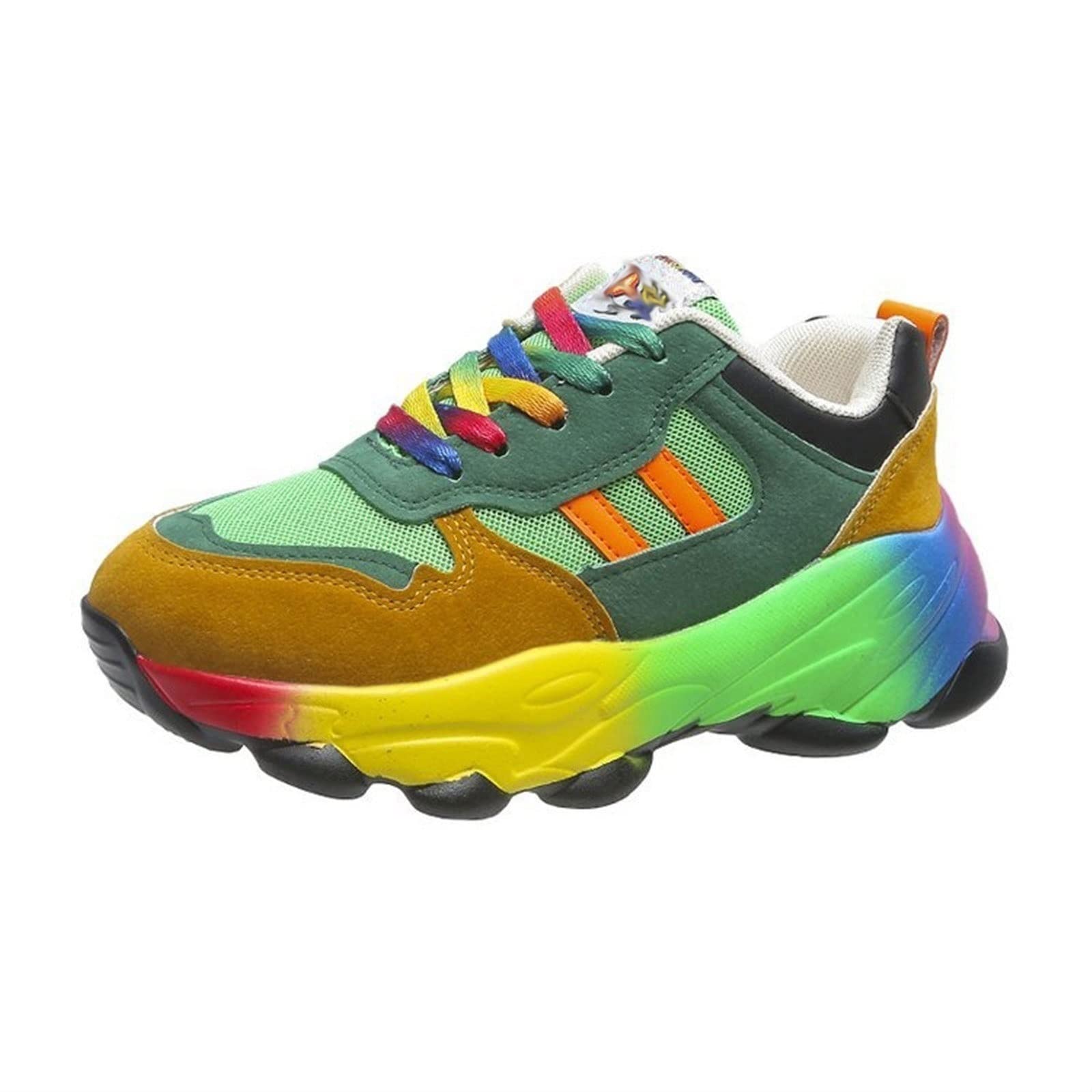 Rainbow Shoe Trainers for Women,Lightweight Colorful Outdoor Sports Shoes Street Fashion Thick Sole Running Sneakers (Color : Green, Size : 8.5)