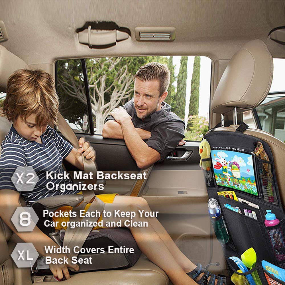 omotor 4PCS Car Seat Protector Set Tablet Holder Kick Mat Cover Car Backseat Organizer for Kid & Toddlers Baby Carseat Cover (2 Sets)