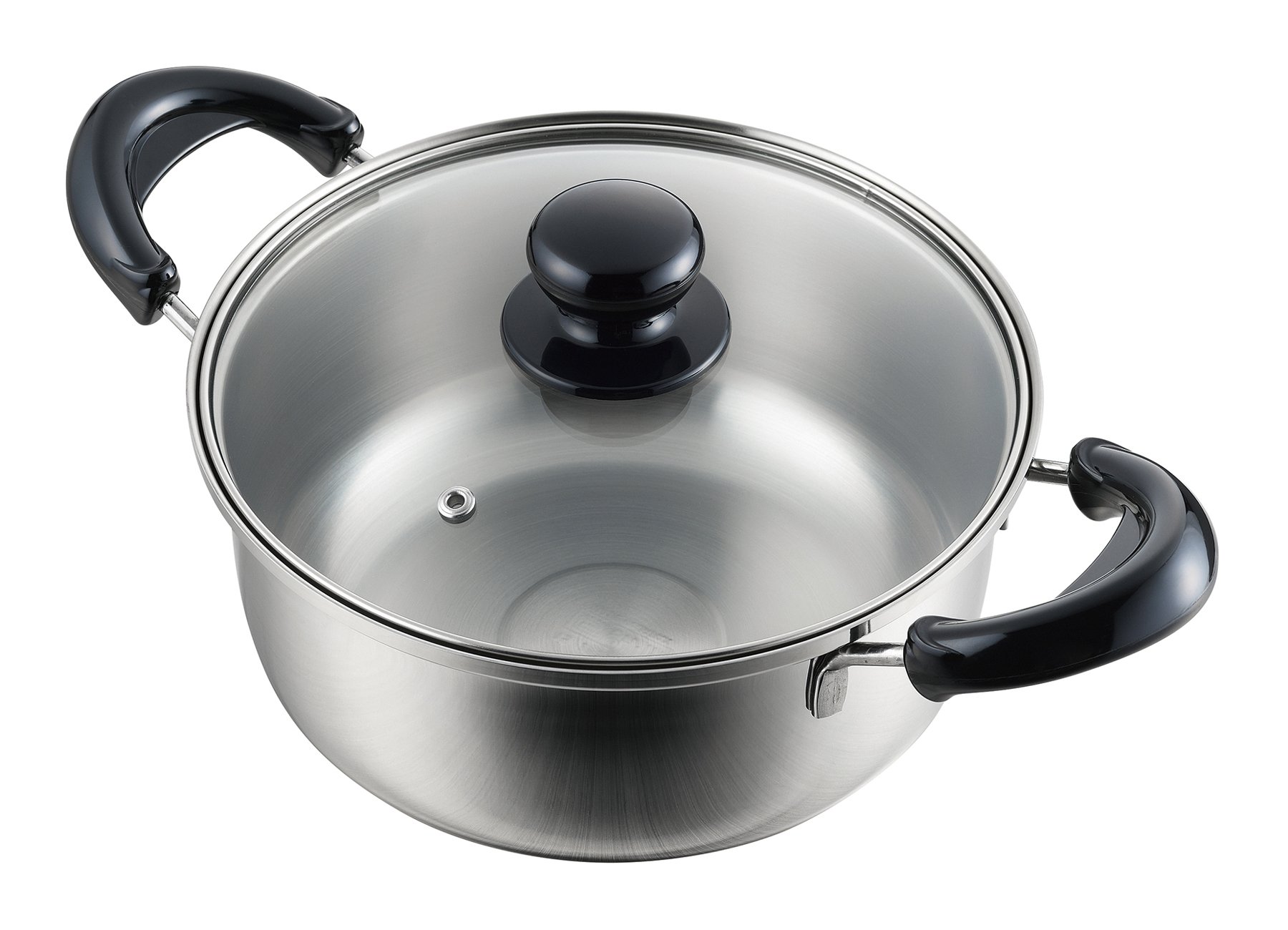 Takagi Glass Lid, Stainless Steel, Three-Layer Steel, Two-Handled Pot, 8.7 inches (22 cm), Made in Japan